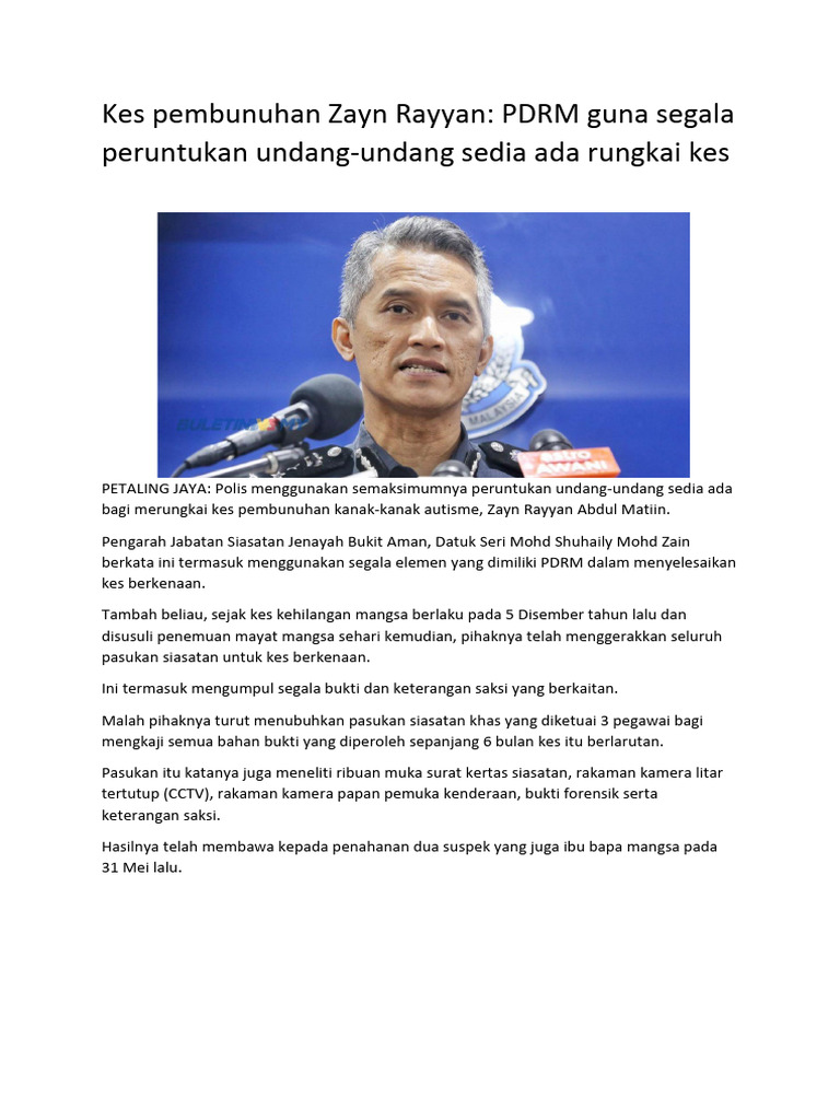 Kes Pembunuhan Zayn Rayyan | PDF