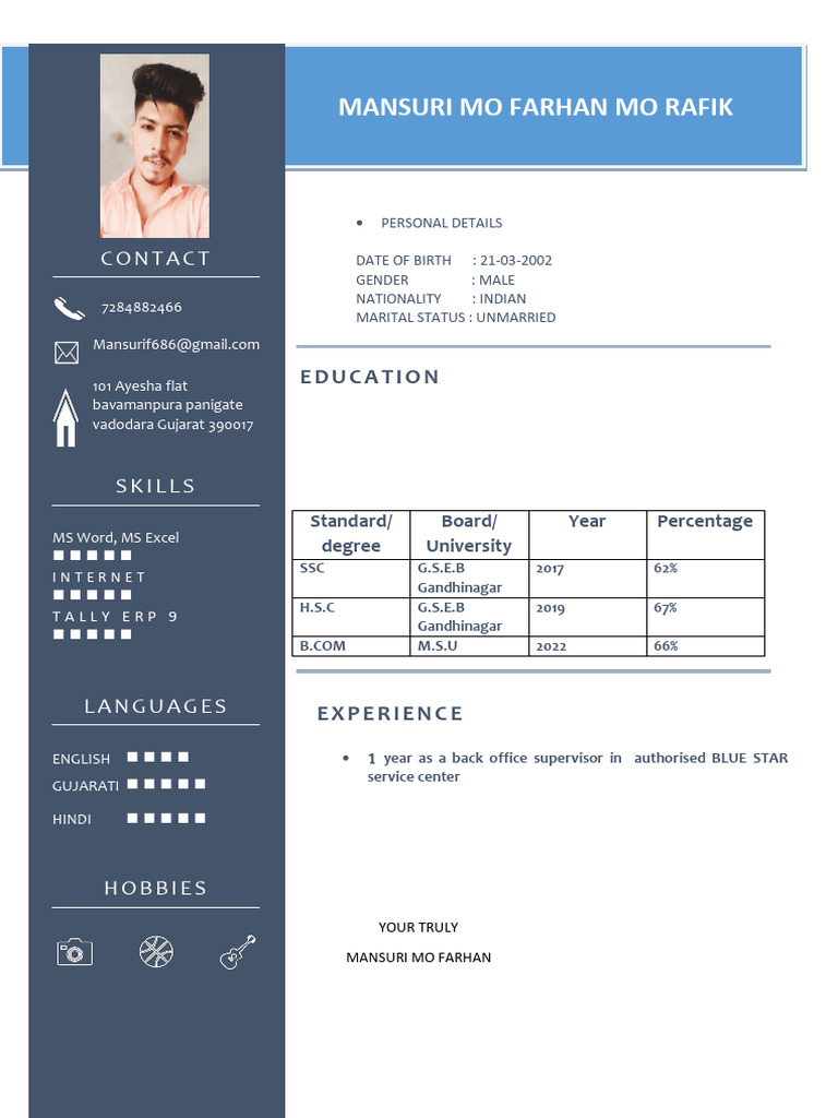 Mansuri Mo Farhan Mo Rafik: Contact | PDF