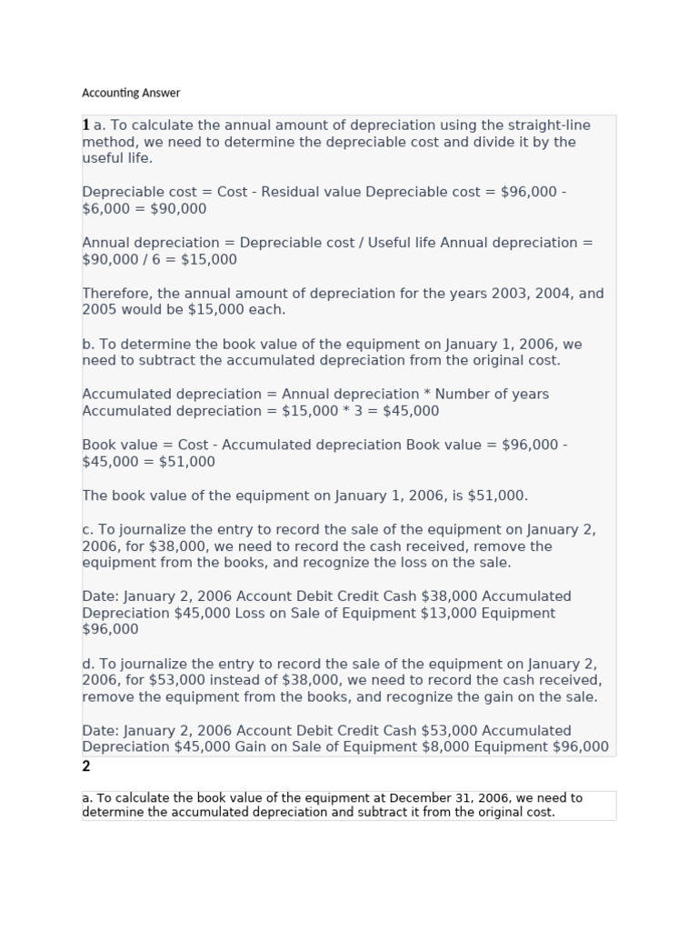 Accounting Answer | PDF | Book Value | Depreciation