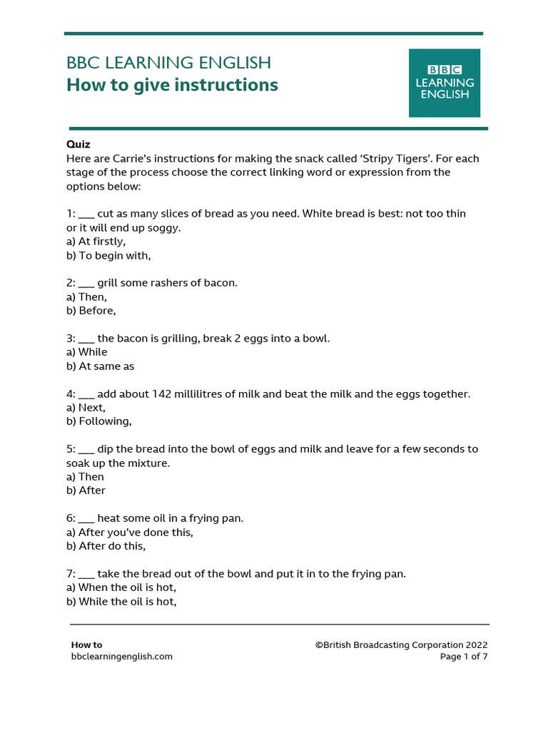 Giving Clear Instructions in English | PDF | Bacon | Scone