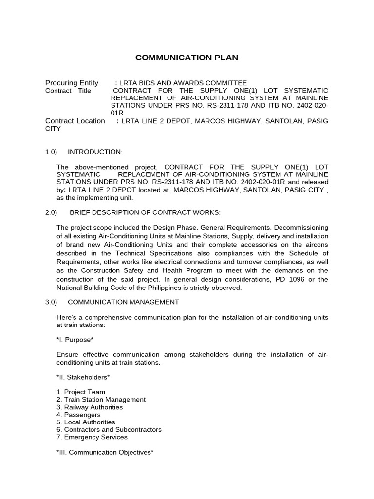 COMMUNICATION PLAN | PDF | Communication