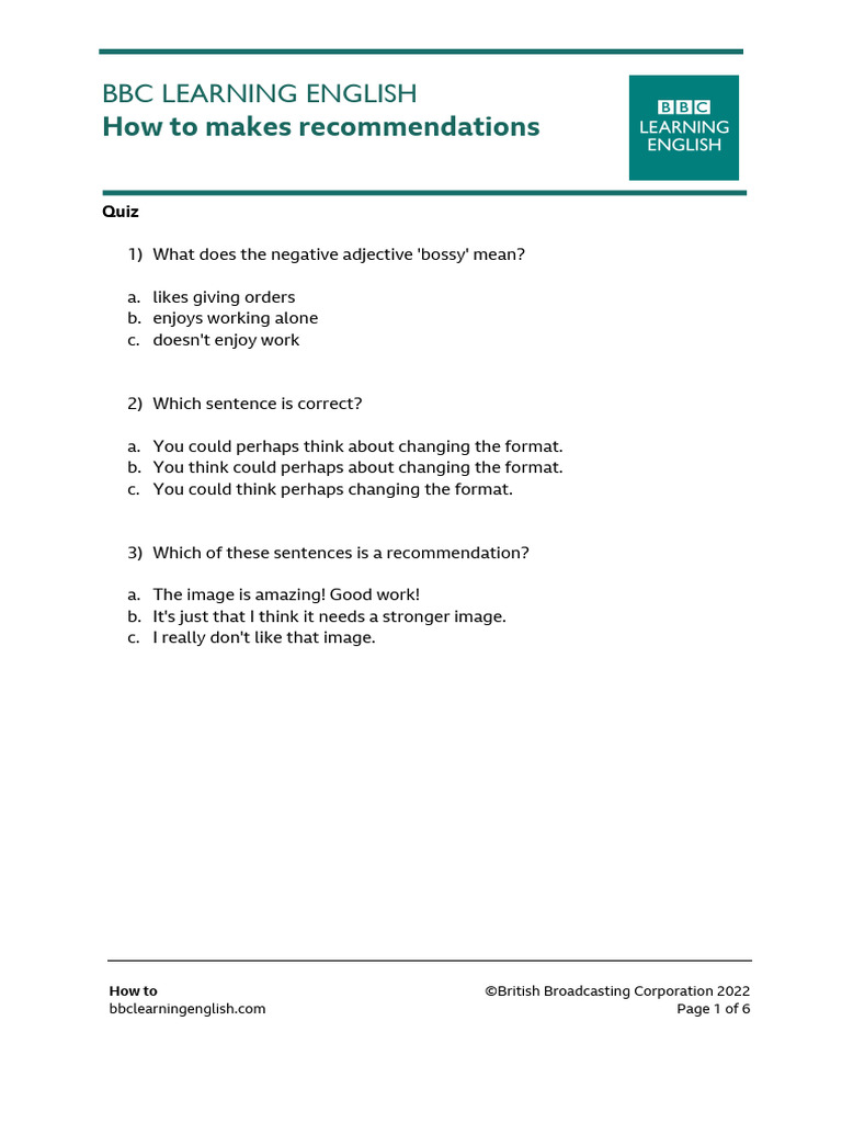 Recommendations in English Communication | PDF | Bbc