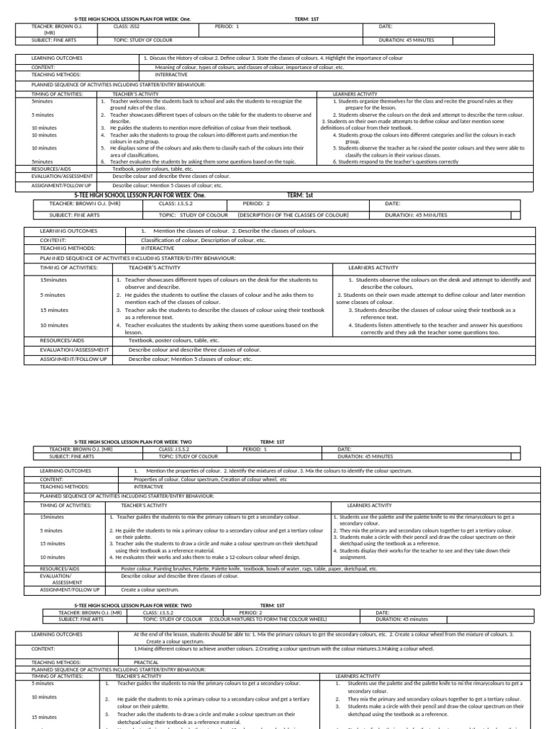 JSS2 1ST Term Lesson Plan 2025 Academic Session | PDF | Lesson Plan ...