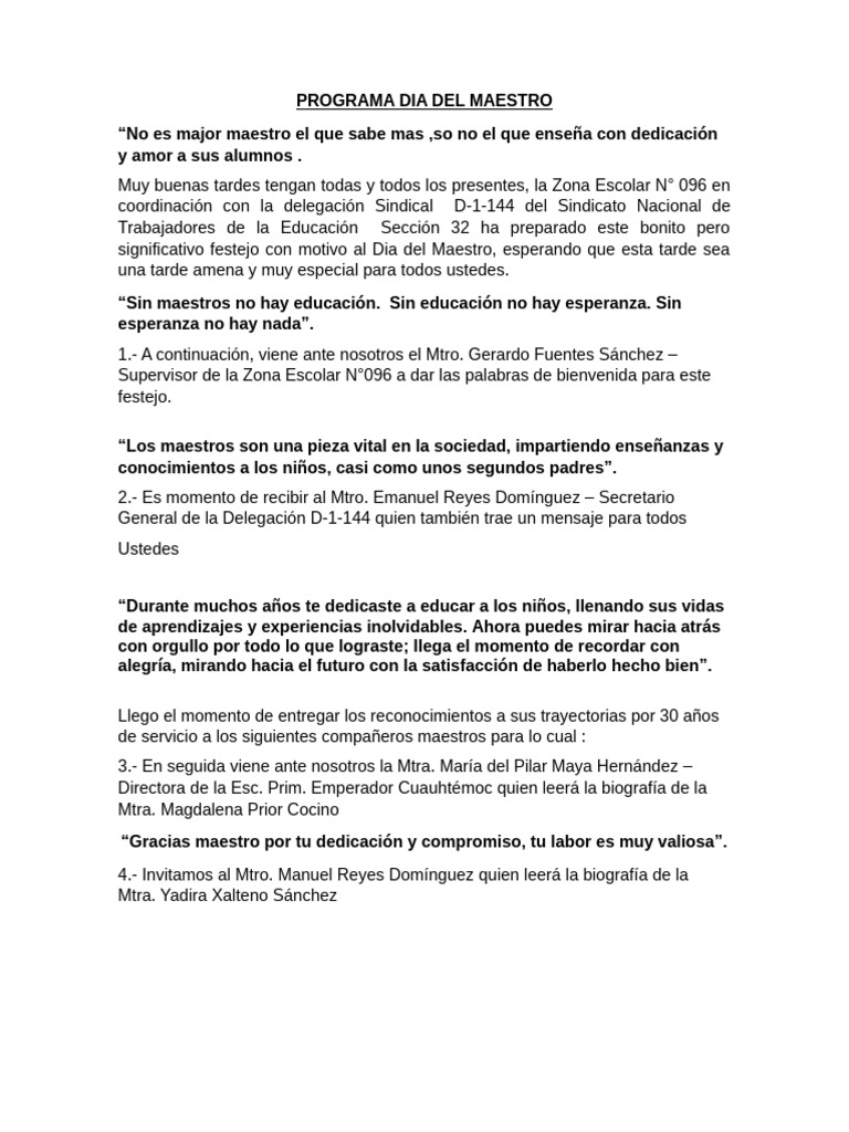 Programa Dia Del Maestro Martha | PDF | Viajes y turismo | Estudios de idiomas extranjeros