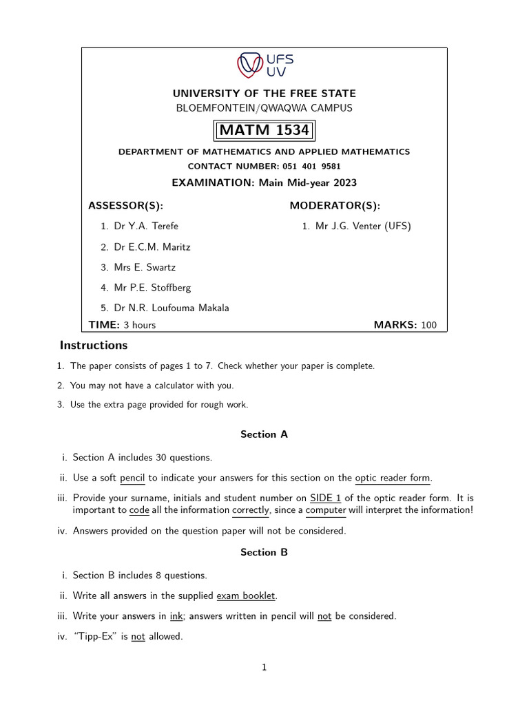 Main Exam 2023 | PDF | Mathematical Concepts | Mathematical Relations