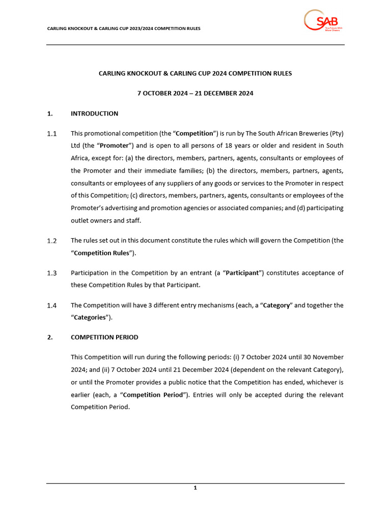 Competition Rules For CARLING KNOCKOUT and CARLING CUP 2024 FINAL 7 Oct ...