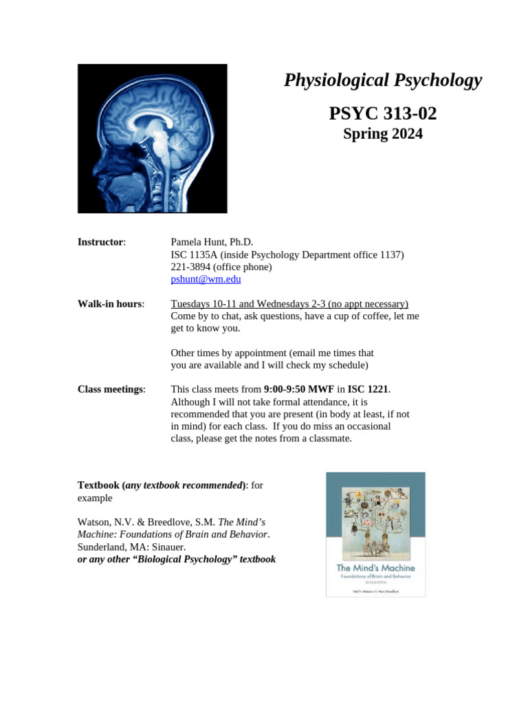 Hunt PSYC 313 Spr2024 Syllabus | PDF | Neuroscience | Brain