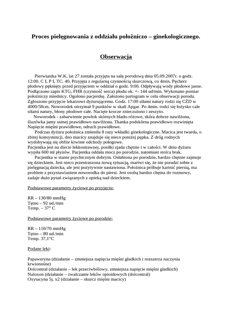 Obserwacja Proces (Położnictwo) | PDF