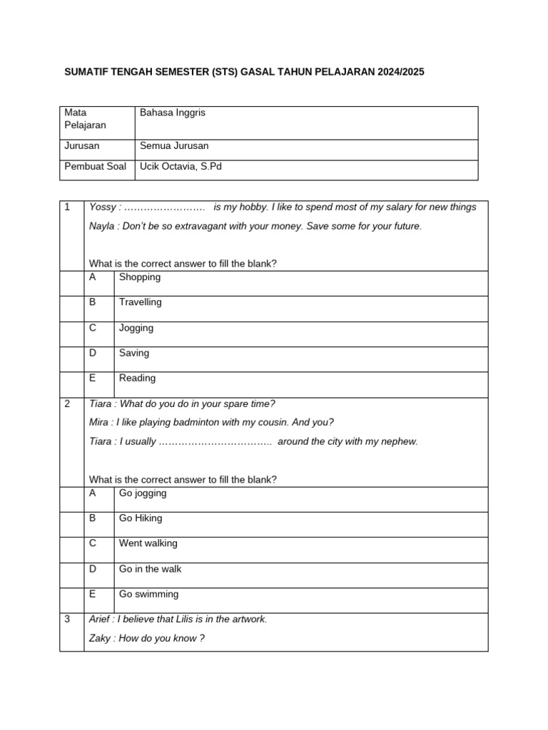 Template Soal STS Gasal 2024-2025 | PDF | Personal Protective Equipment