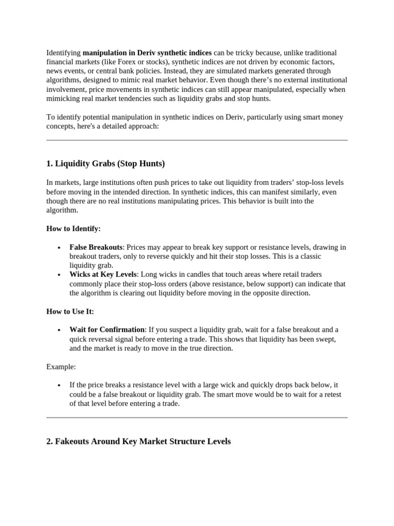 Identifying Manipulation in Deriv Synthetics | PDF | Market Liquidity ...