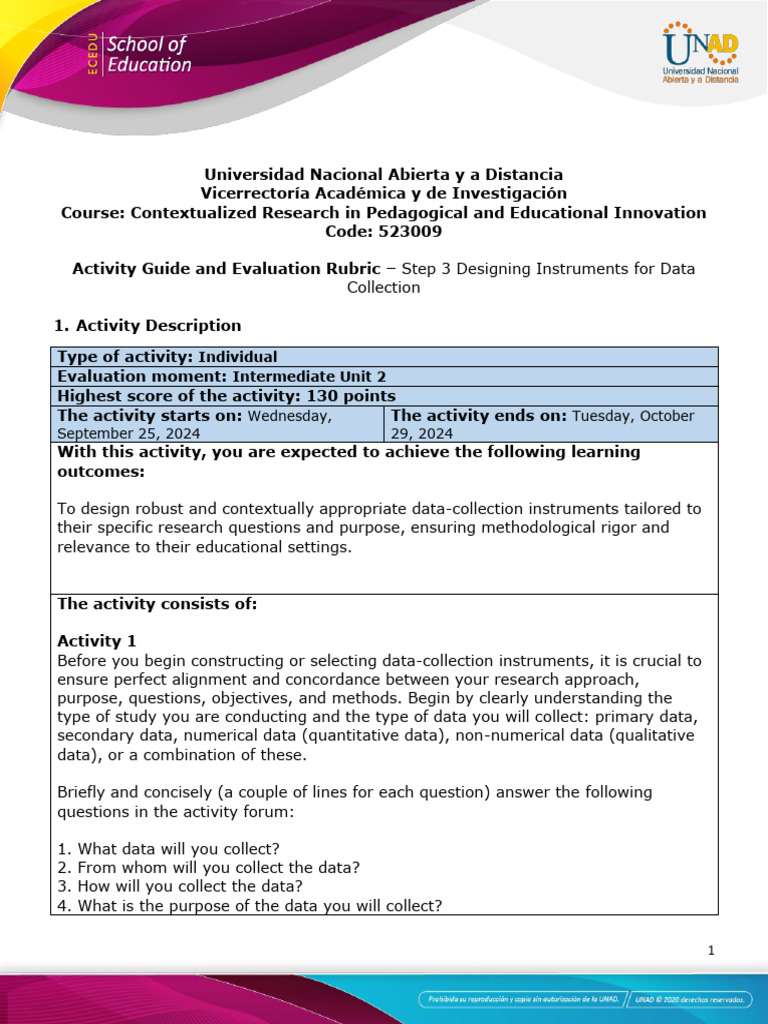 Activity Guide and Evaluation Rubric - Step 3 - Designing Instruments ...