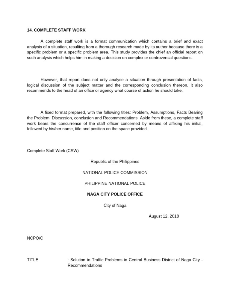 completed staff work | PDF | Traffic | Sidewalk