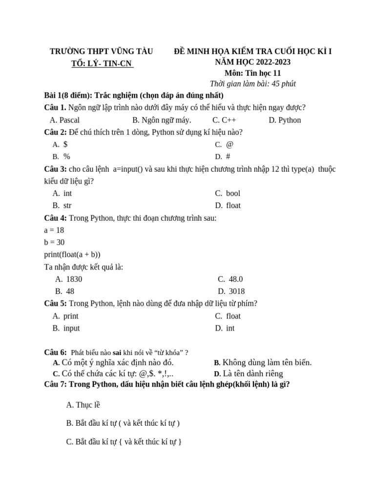 De Minh Hoa Cuoi K1 - 11 (22 - 23) | PDF