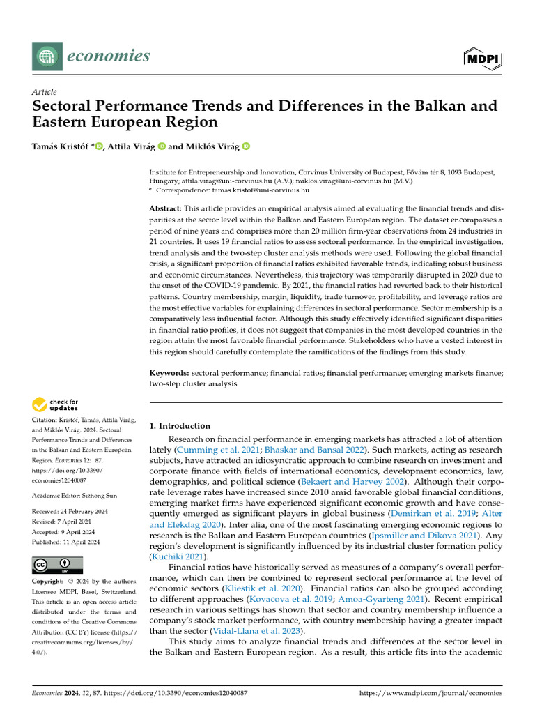 Sectoral Performance Trends and Differences in The Balkan and Eastern ...