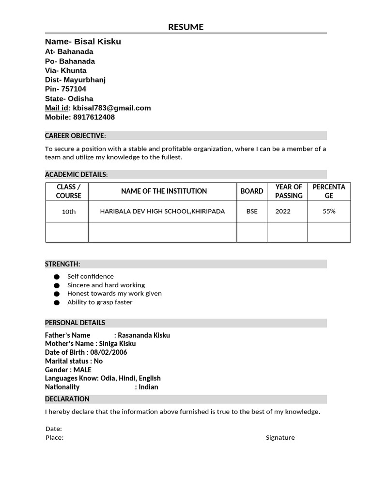 Resume Format | PDF