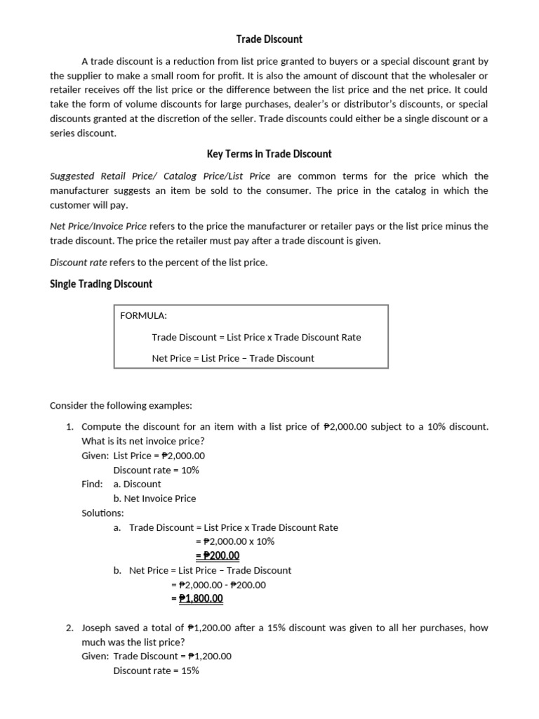 BM Handout Trade Discount | PDF | List Price | Discounts And Allowances
