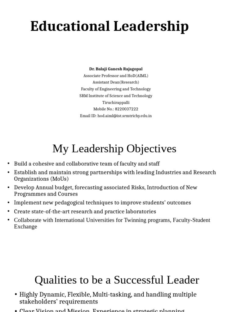 Presentation On Educational Leadership | PDF | Leadership | Strategic ...