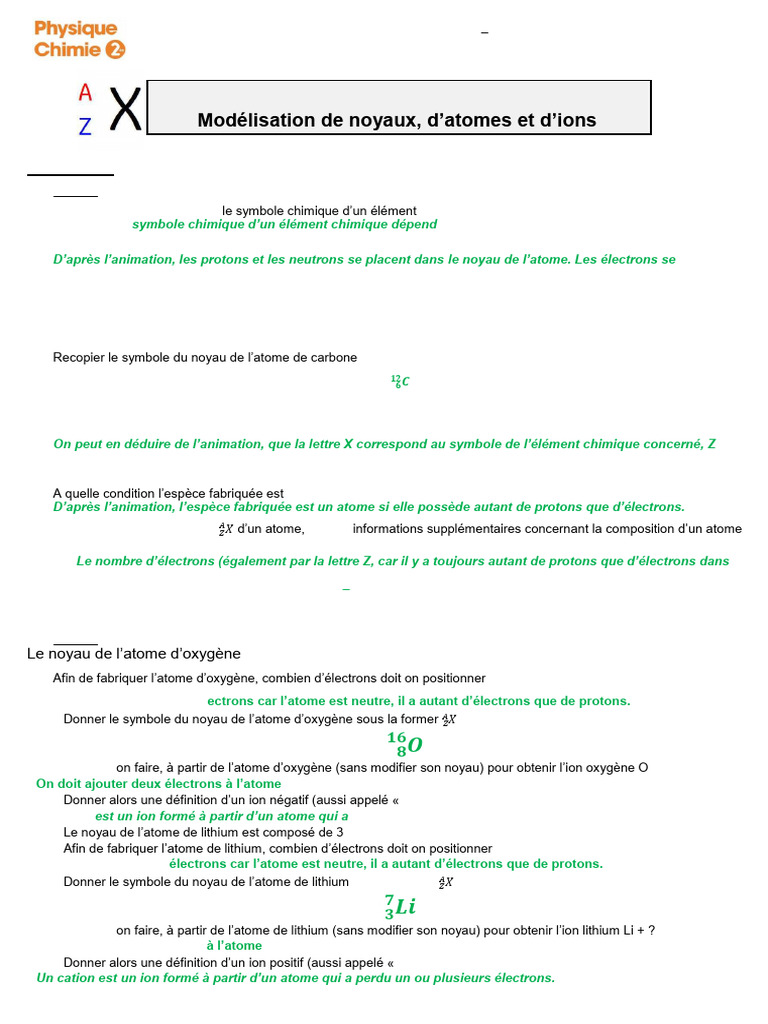 Modélisation des atomes et ions | PDF | Atomes | Proton