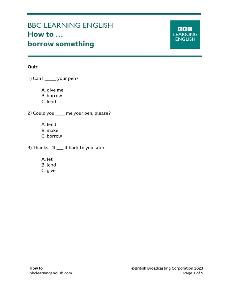 How To Borrow Worksheet | PDF | Language Arts & Discipline