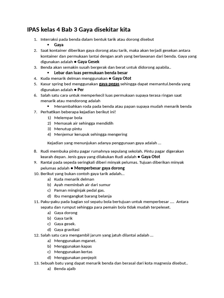 IPAS Kelas 4 Bab 3 Gaya Disekitar Kita | PDF