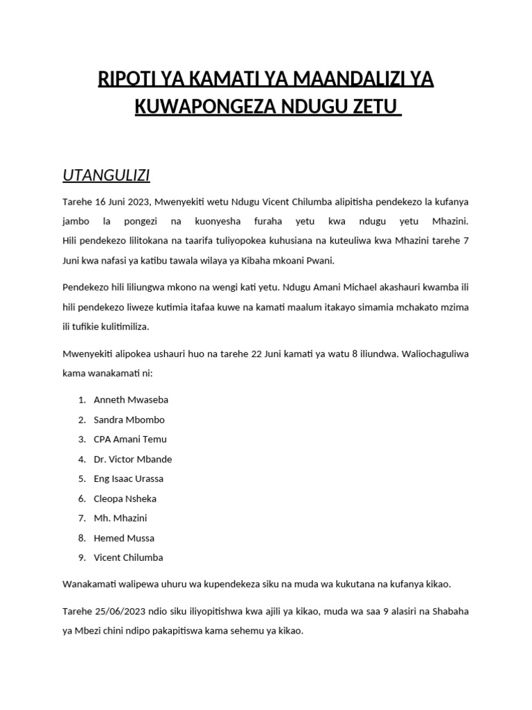 Ripoti Ya Kamati Ya Maandalizi Ya Kuwapongeza Ndugu Zetu Moses Magogwa ...