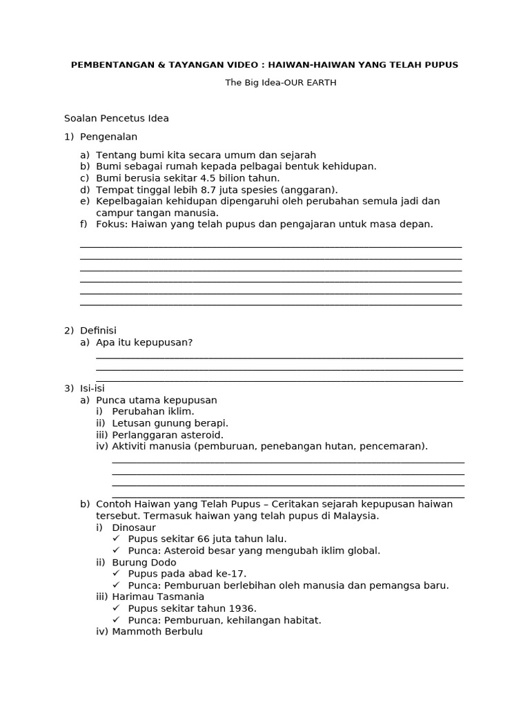 Panduan Pembentangan Haiwan Pupus | PDF | Sains & Matematika
