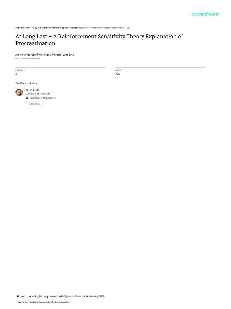 At Long Last - A Reinforcement Sensitivity Theory Explanation of ...