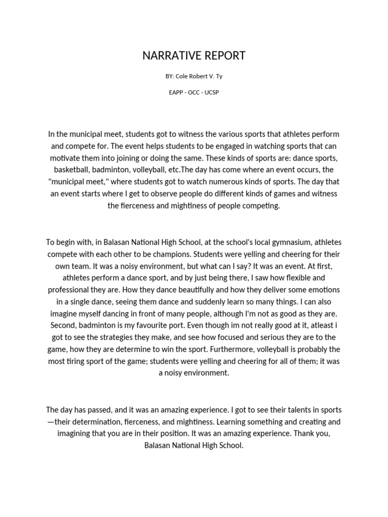 NARRATIVE REPORT WPS Office | PDF | Sports & Recreation