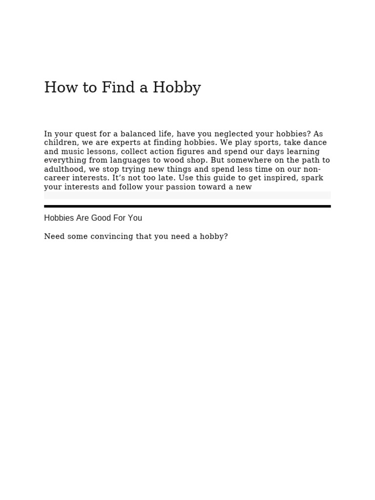 How To Find A Hobby | PDF | Hobbies | Leisure