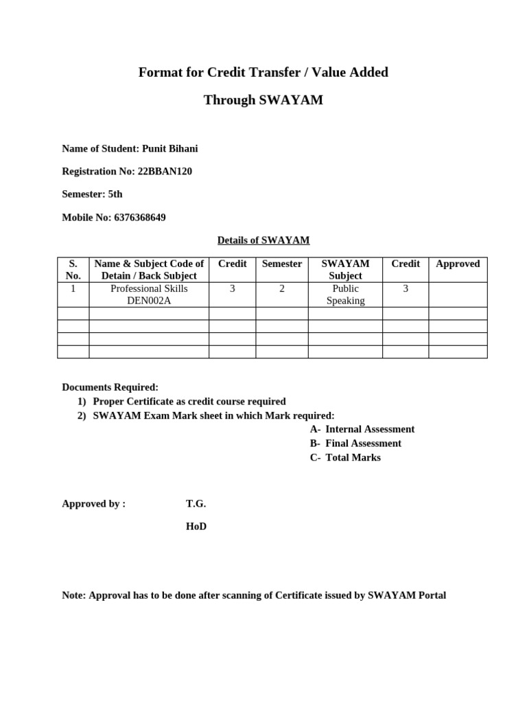 Format For Credit Transfer | PDF