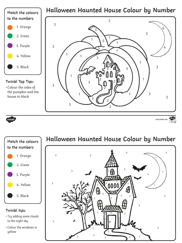 T TP 1654608699 Halloween Haunted House Colour by Number Pages - Ver ...