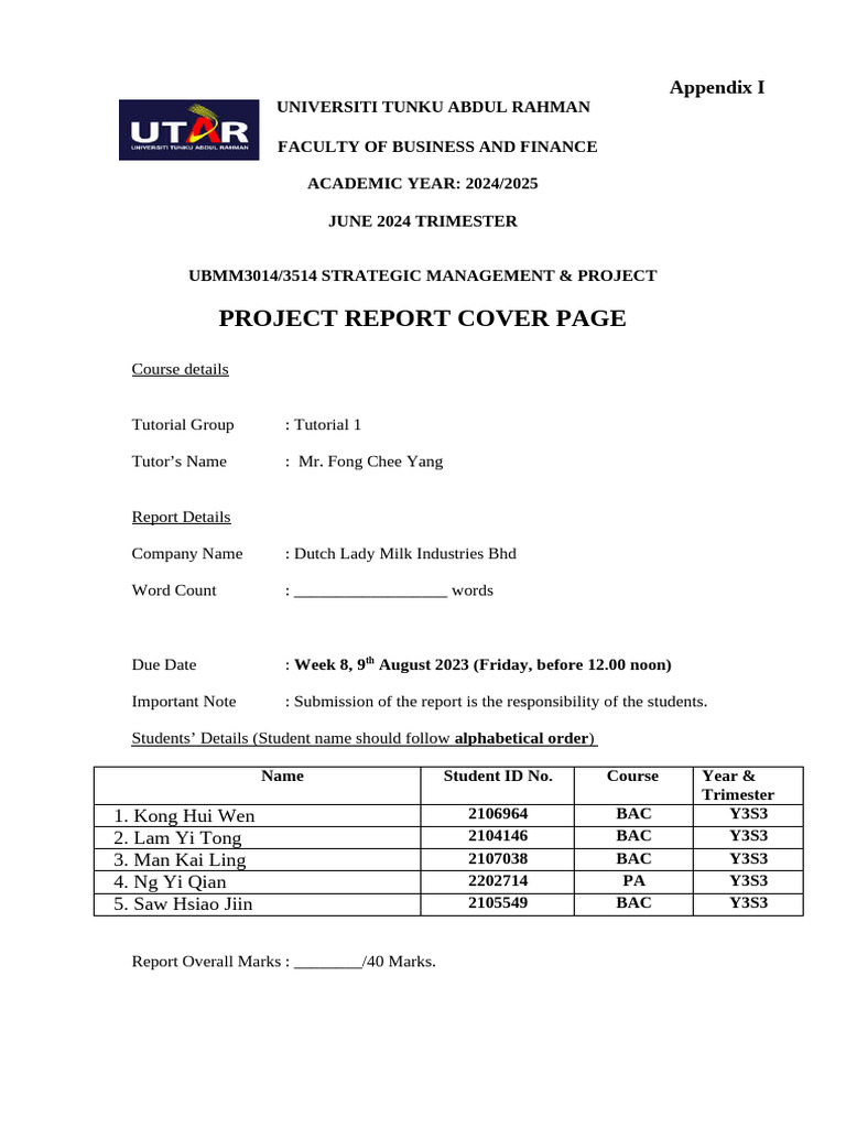 Group Project - DUTCH LADY MILK INDUSTRIAL BHD - T1 | PDF | Strategic ...