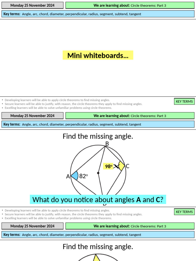 Circle Theorems: Finding Missing Angles | PDF | Circle | Perpendicular