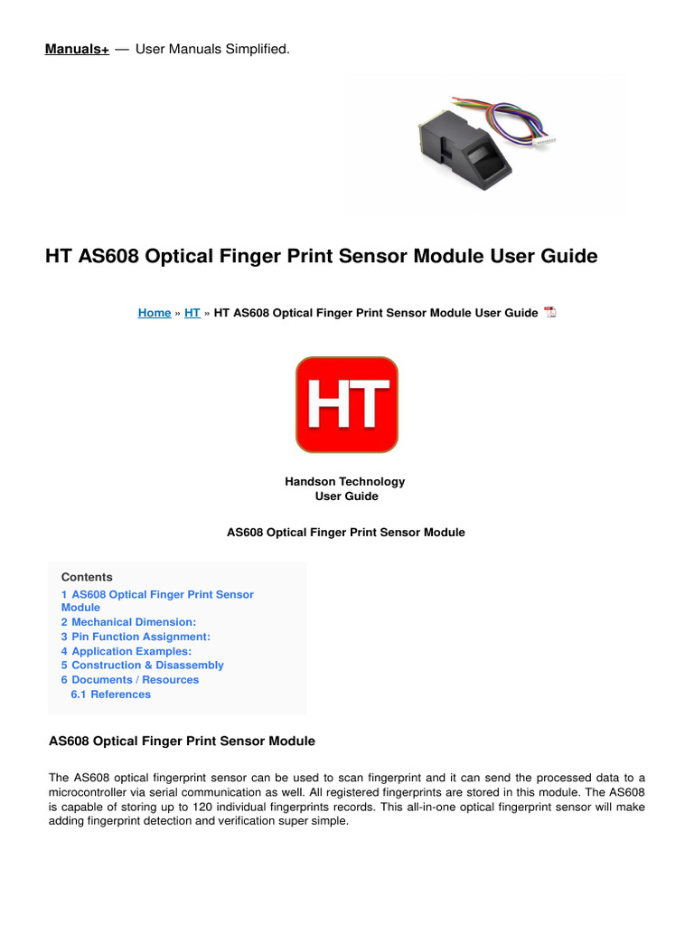 As608 Optical Finger Print Sensor Module Manual | PDF | Fingerprint ...