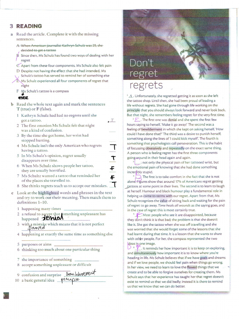 5B. Reading. DON'T REGRET REGRETS | PDF