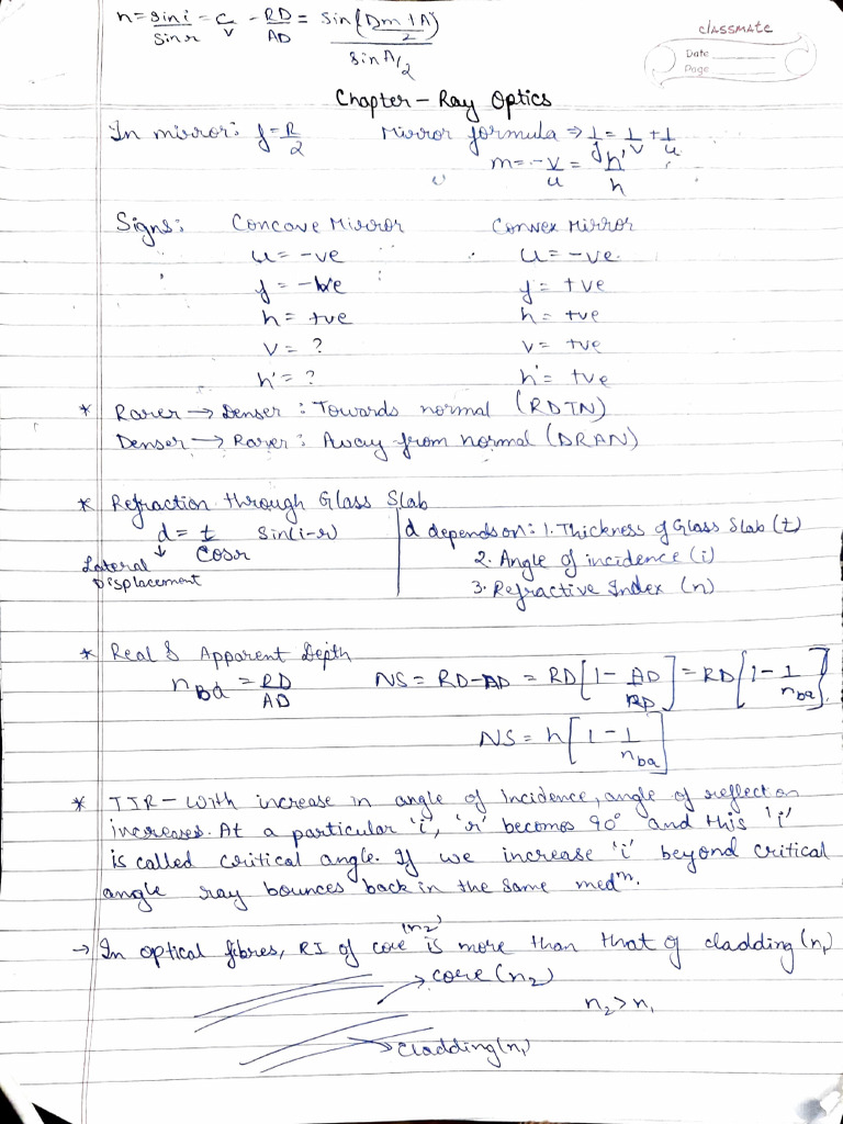 Class 12 Notes Ray Optics | PDF