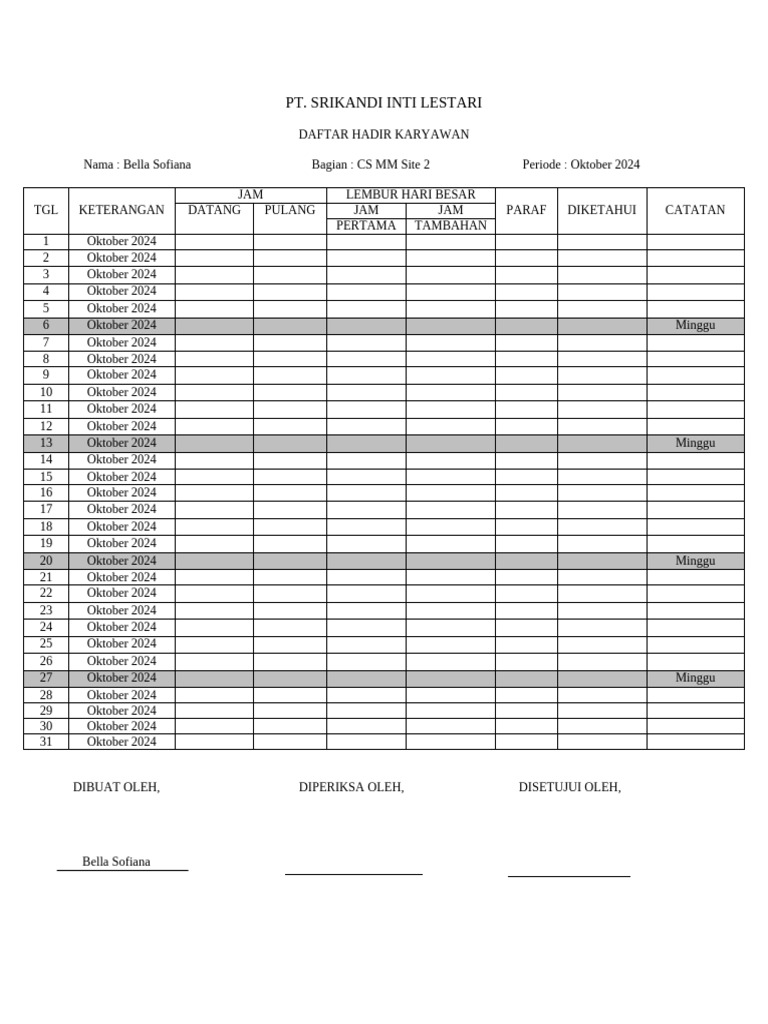 Contoh Absen Manual | PDF
