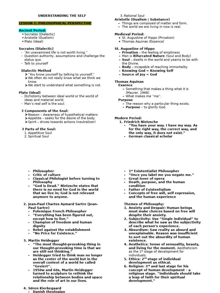 UNDERSTANDING-THE-SELF-NOTES | PDF | Soul | Existentialism