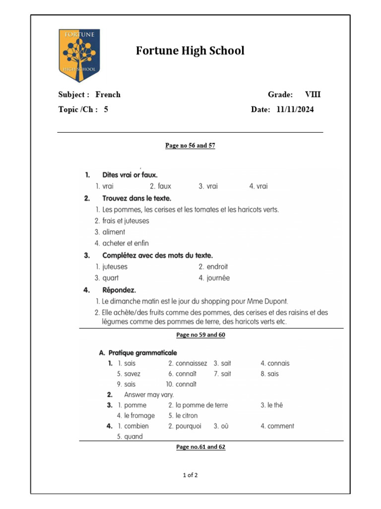 Class 8 Lesson 5 Solutions | PDF | Foreign Language Studies