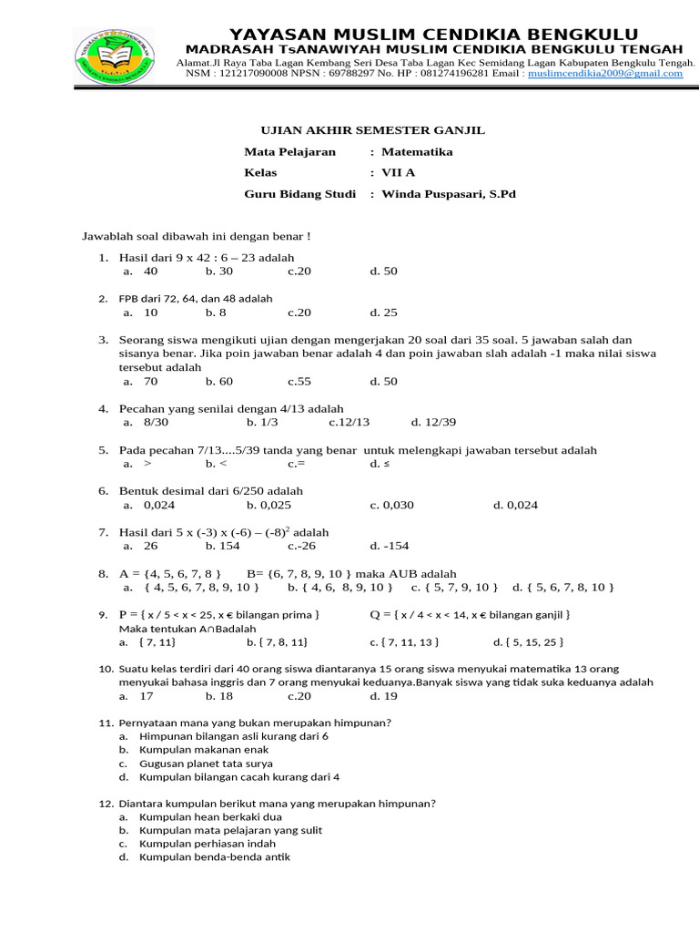 Kumpulan Soal Mts | PDF