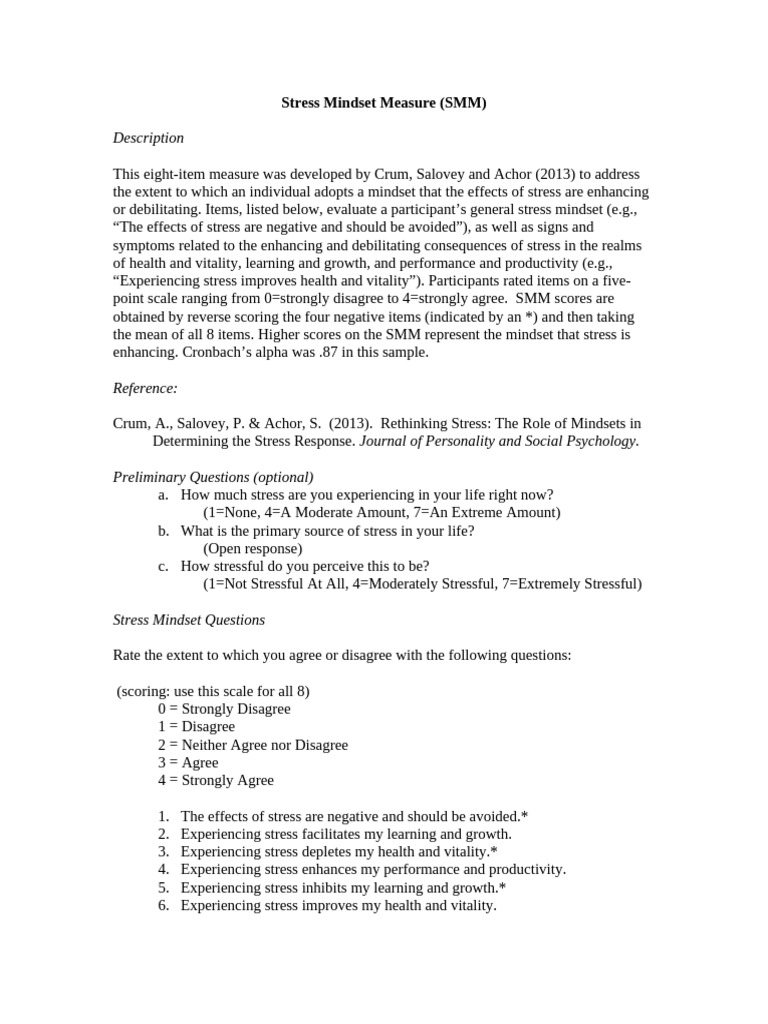 Stress Mindset Measure - With Instructions | PDF | Career & Growth ...