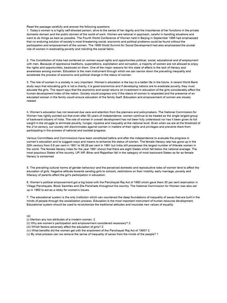 Reading Comprehension Pdf Literacy Female Education