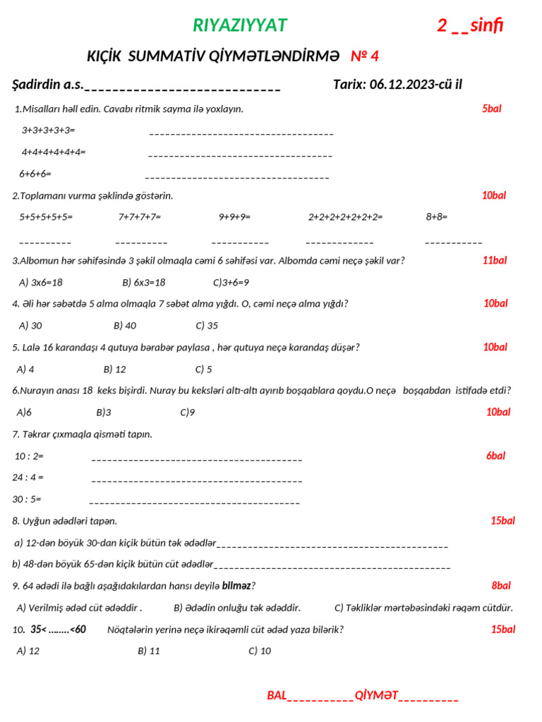 Riyaziyyat KSQ4 2 | PDF