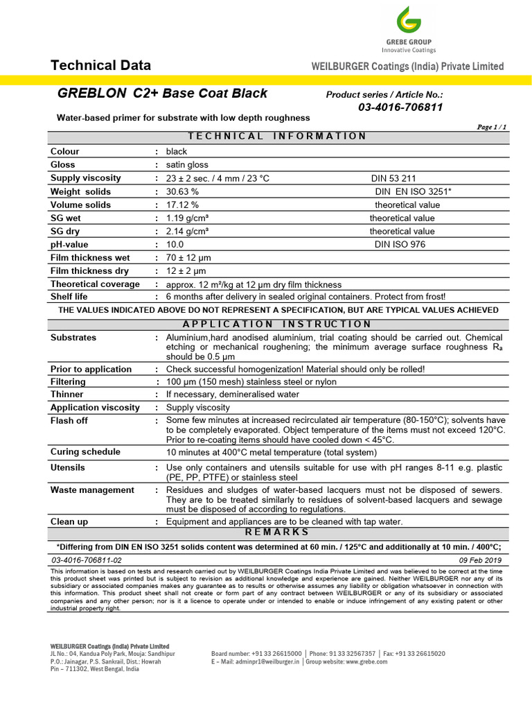 Greblon C2+: Technical Data | PDF | Coating | Viscosity