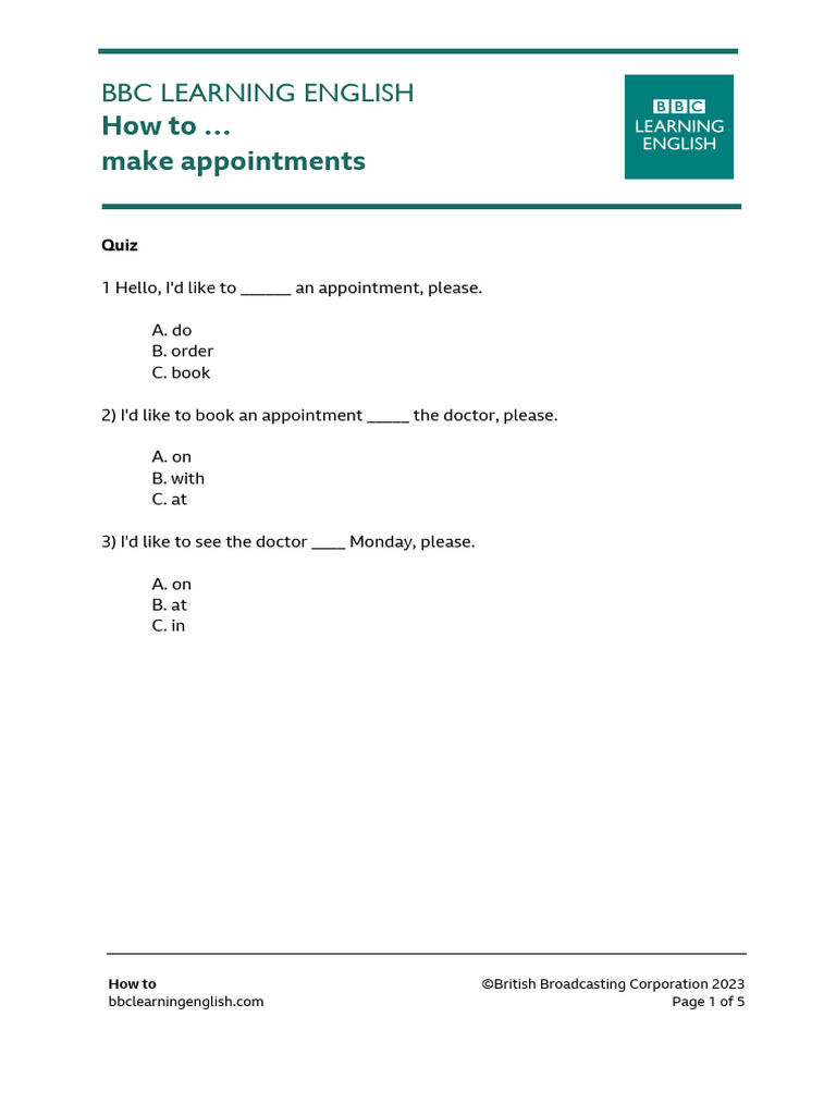 How To Make Appointments Worksheet | PDF | Linguistic Typology | Grammar