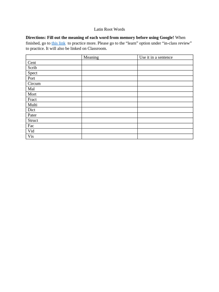 Isaiah Hawkins - Latin Root Words | PDF