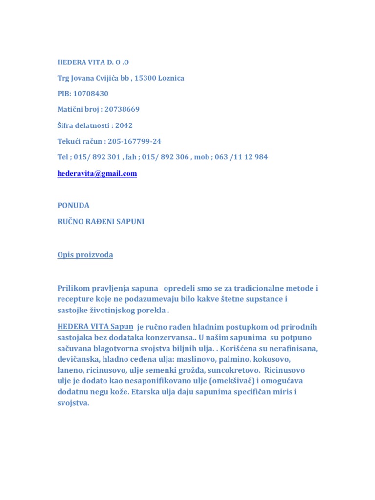 Ručno Rađeni Sapuni PONUDA | PDF