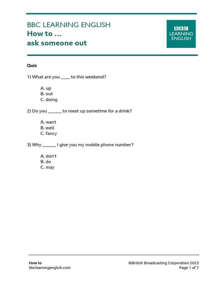How To Ask Someone Out Worksheet | PDF