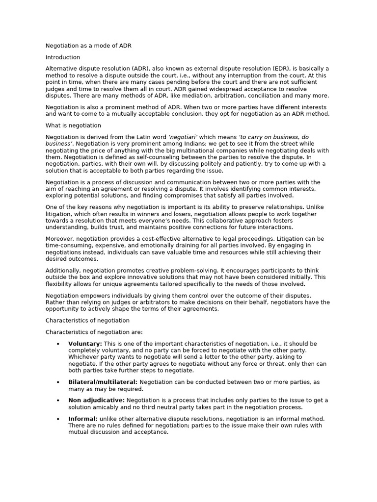 Understanding Negotiation in ADR | PDF | Alternative Dispute Resolution | Negotiation