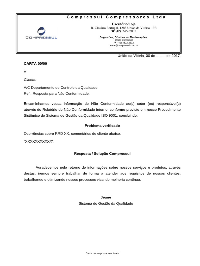 Carta de Resposta A Clientes | PDF | Finanças e Administração de Capital
